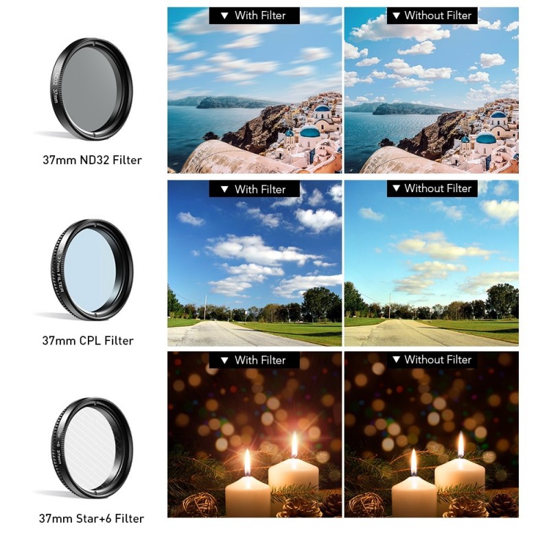 7 in 1 phone lens kit 0.45x wide +37mm UV Full Blue Red Color Filter ...