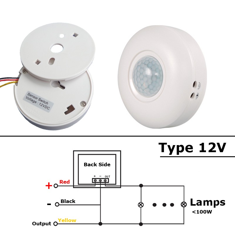 PIR Motion Sensor 12V Light Sensor Switch Movement Automatic Ceiling ...