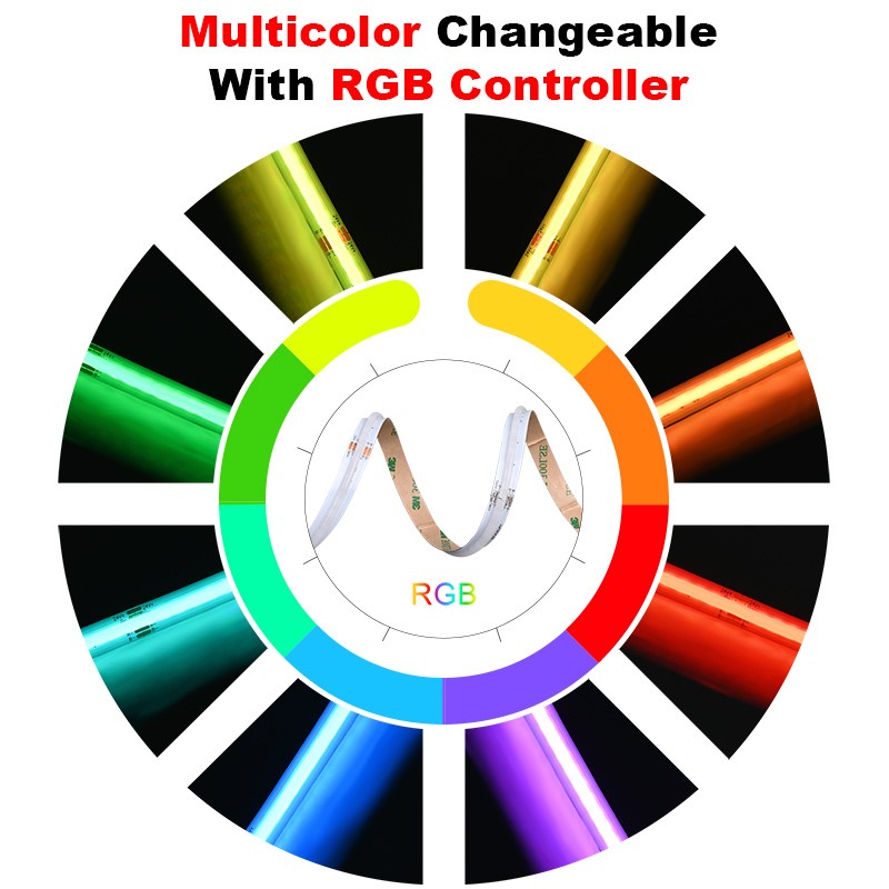 COB RGB LED Strip Lights 576 LEDs/m High Density Flexible Dimmable FCOB ...