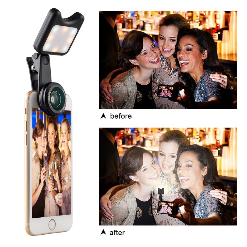3in1 Phone camera lenses wide macro lens Led Fill light Lens Selfie ...