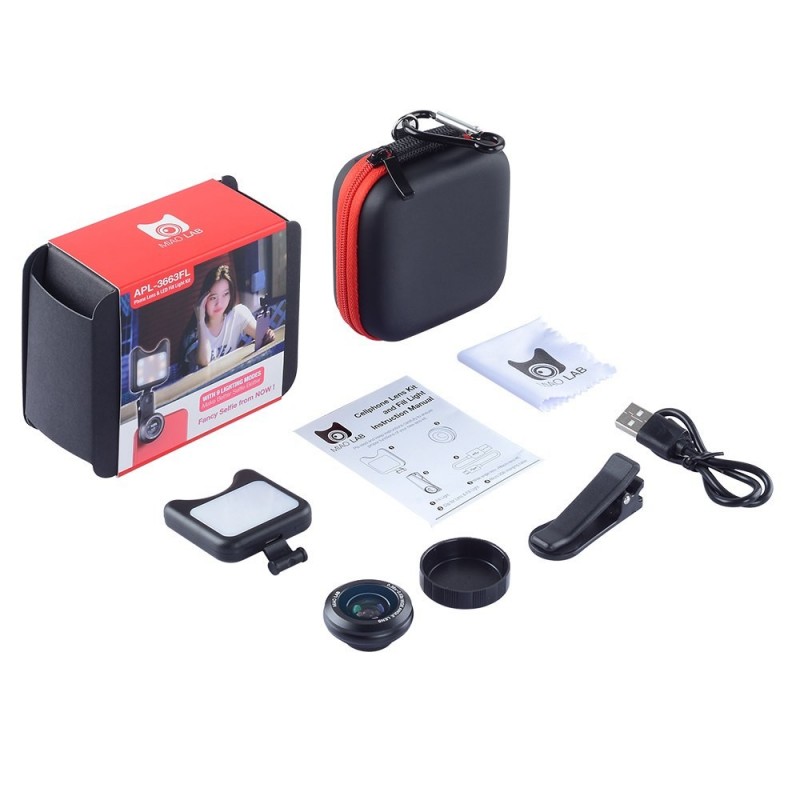 3in1 Phone camera lenses wide macro lens Led Fill light Lens Selfie ...